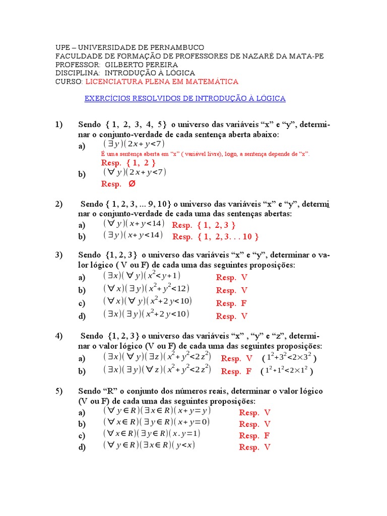 Exercícios de Lógica | PDF