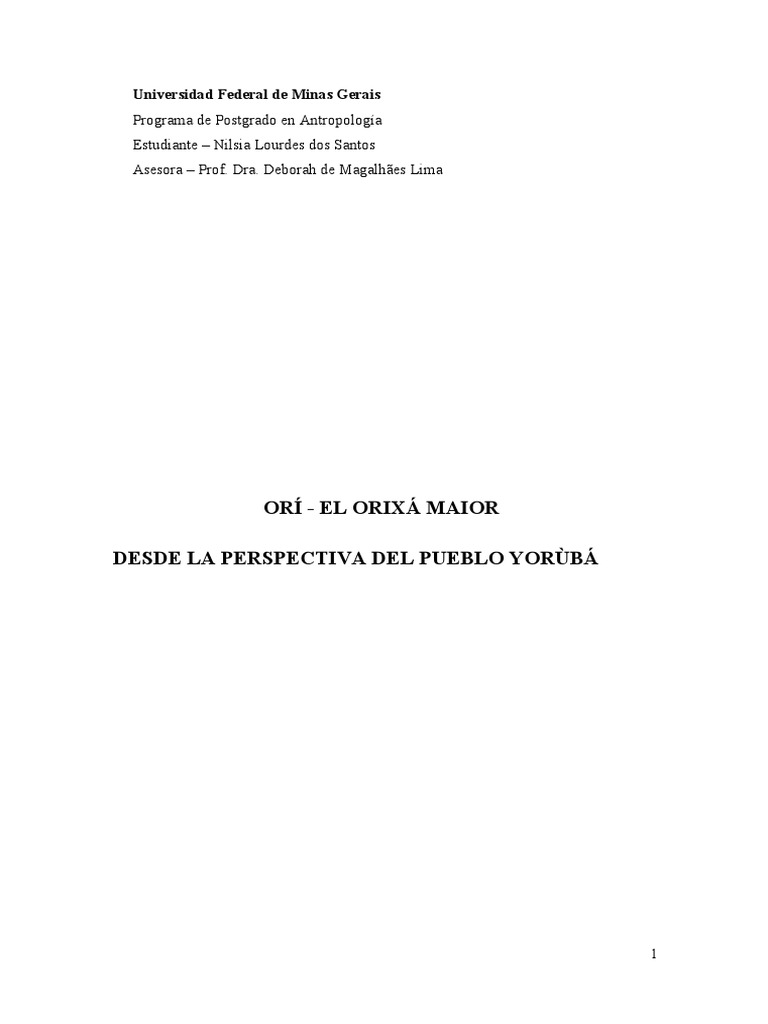 Ori, El Orisha Mayor Desde La Perspectiva Del Pueblo Yoruba | PDF