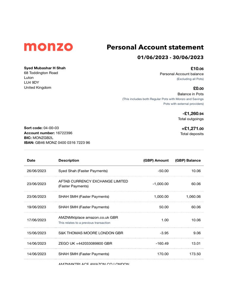 Monzo - Bank - Statement - 2023 06 01 2023 06 30 - 5757 | PDF