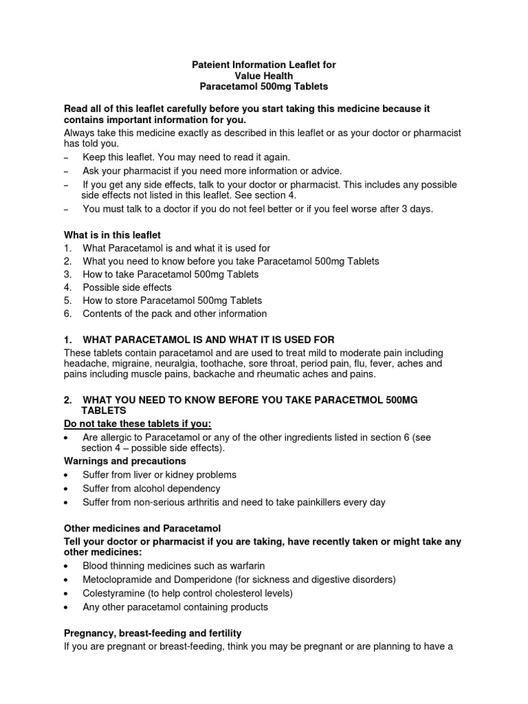 Paracetamol PIL 19 09 2018 | PDF | Symptoms And Signs | Pharmacology