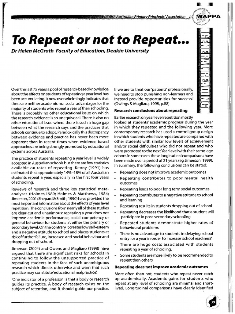 To Repeat or Not To Repeat - Helen McGrath | PDF