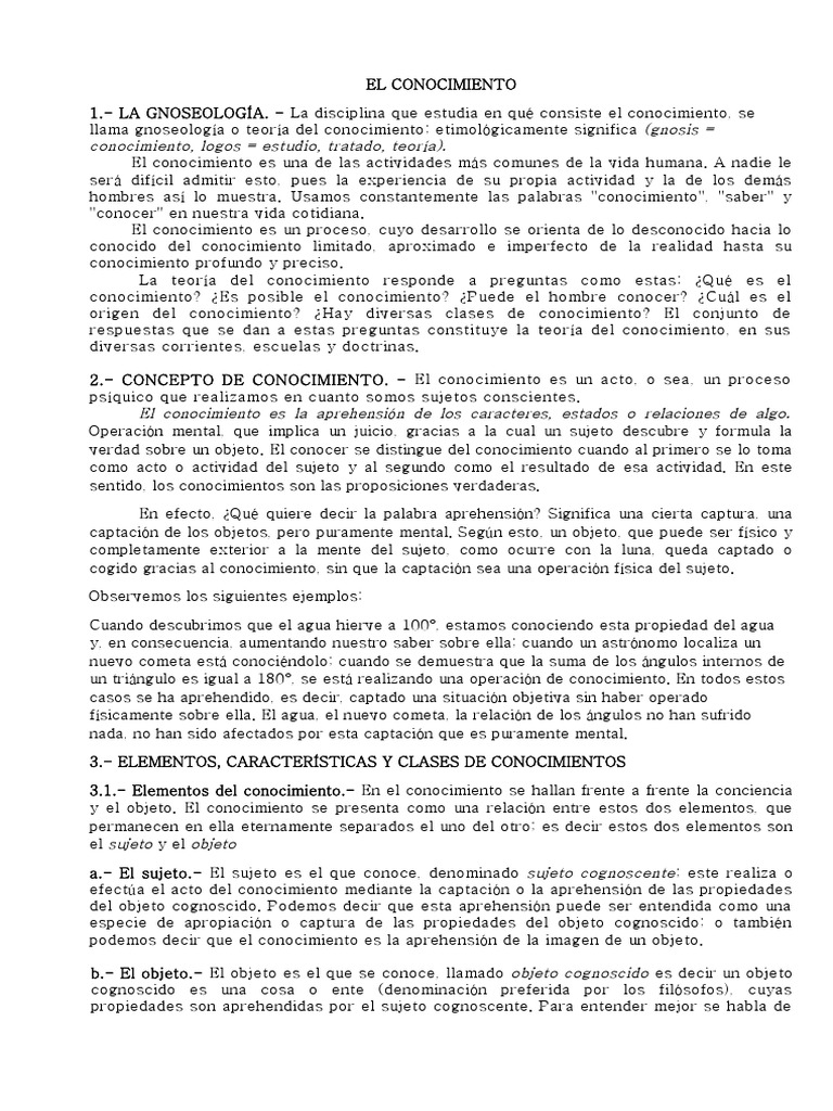 El Conocimiento | PDF | A priori y a posteriori | Conocimiento