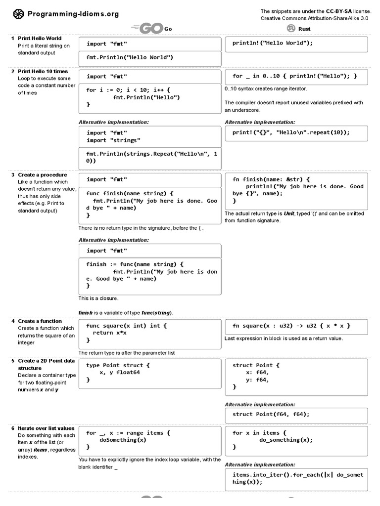 Go, Rust Cheat Sheet | PDF | Algorithms And Data Structures | Computer Data