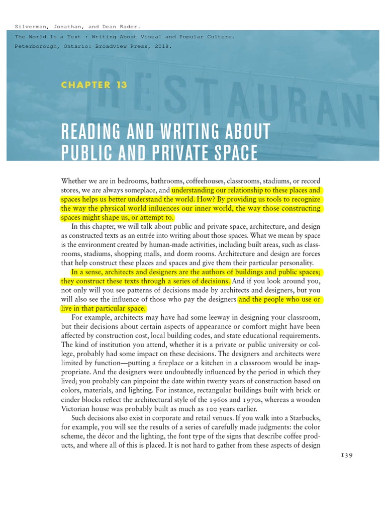 Reading 1-Public and Private Space | PDF | Space | Essays