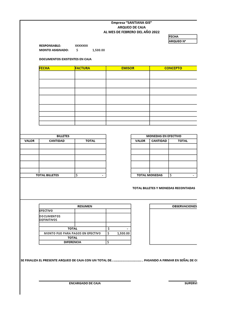 Ejercicio Práctico Arqueo de Caja | PDF