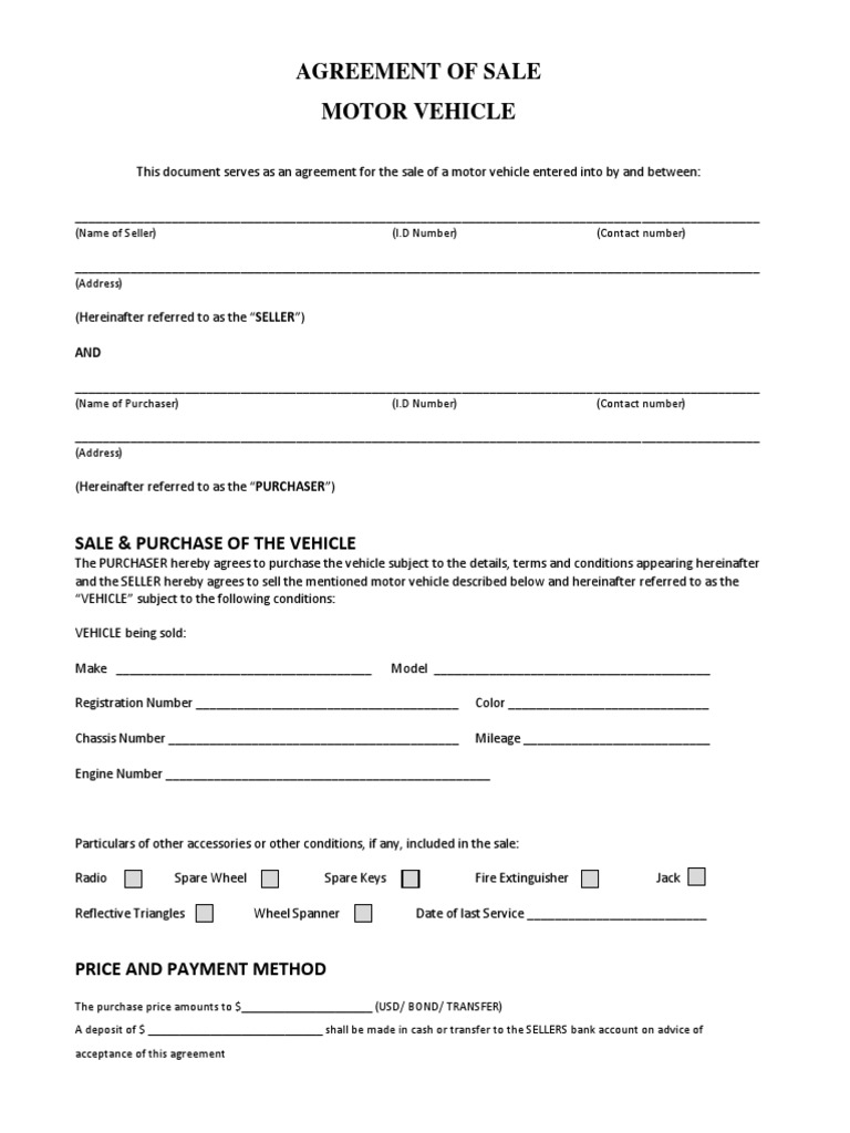 Motor Vehicle Sale Agreement Template | PDF | Breach Of Contract | Banks