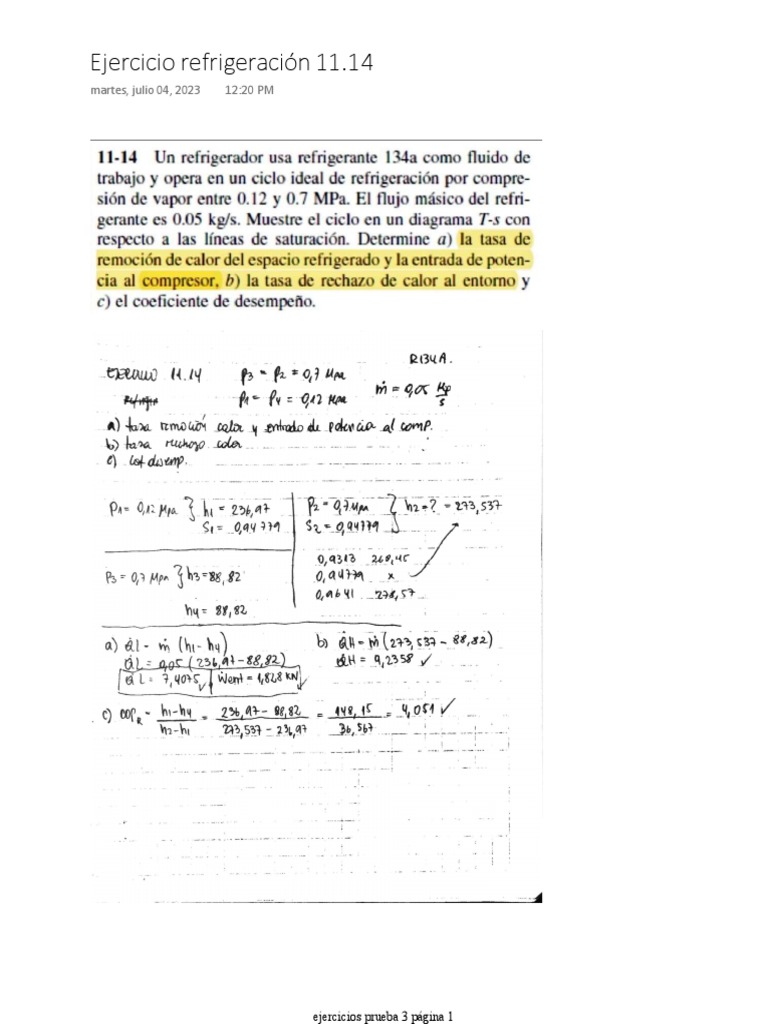 Ejercicio 11.14 Yunus Cengel | PDF