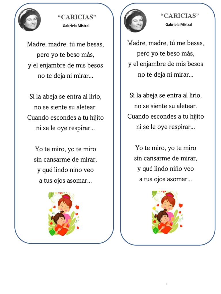 Poema Caricias - Gabriela Mistral - 3°básico | PDF