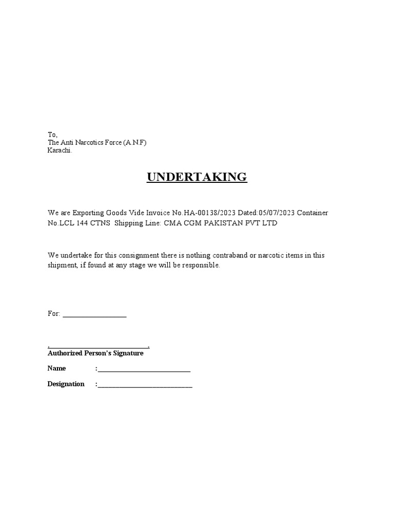 Anf Undertaking On Letter MT | PDF | Finance & Money Management