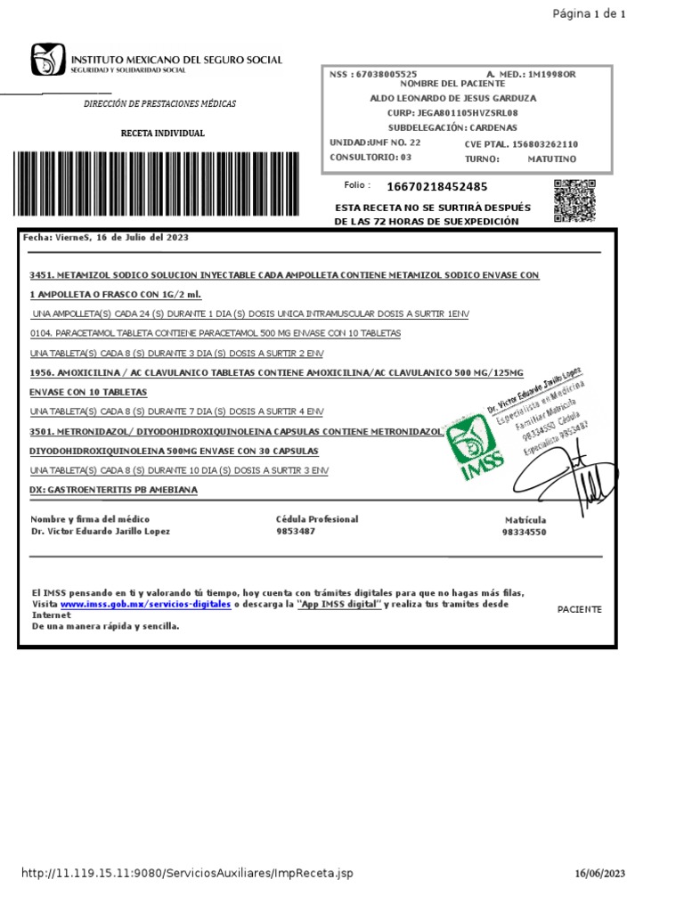 Receta Imss Imprimir | PDF | Drogas | Farmacología