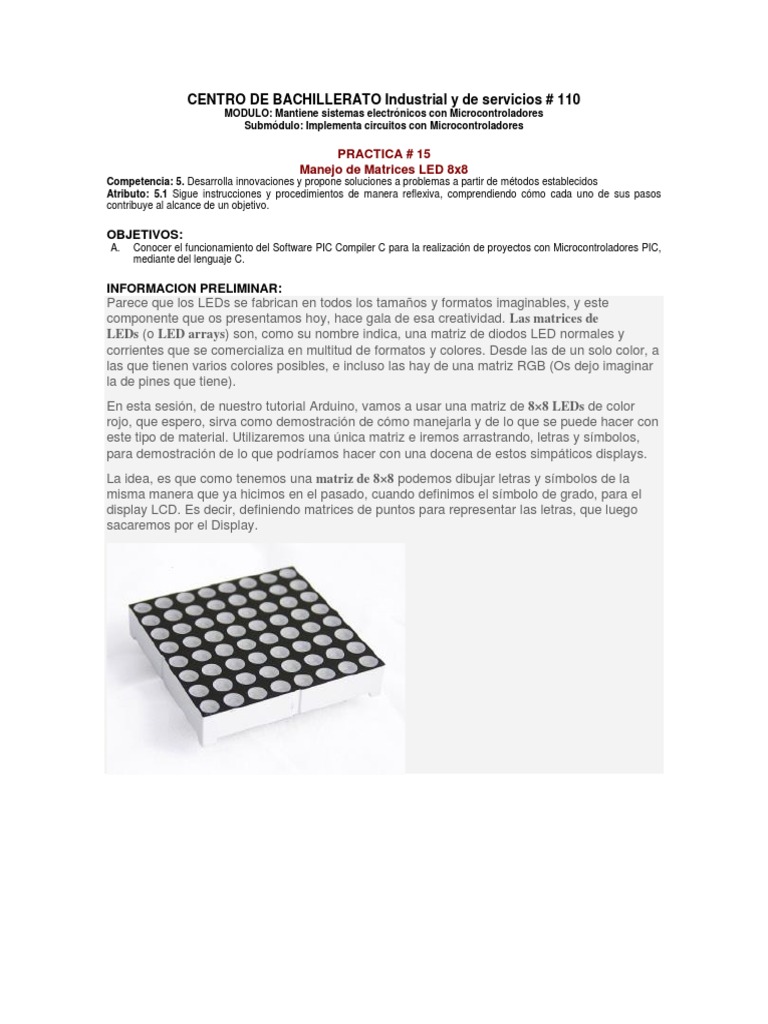 Practica 15 Manejo de Matrices LED 8x8 | PDF | Diodo emisor de luz | Matriz (Matemáticas)