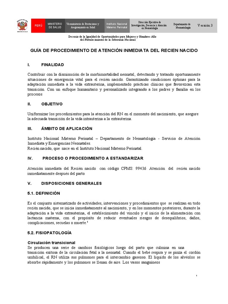 Guía De Procedimiento De Atención Inmediata Del Recien Nacido Pdf