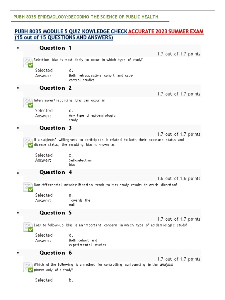 Module 5 Quiz | PDF | Epidemiology | Confounding