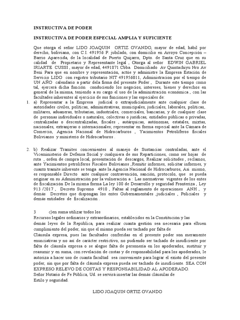 Instructiva de Poder Lido Edwin | PDF | Bolivia | Justicia