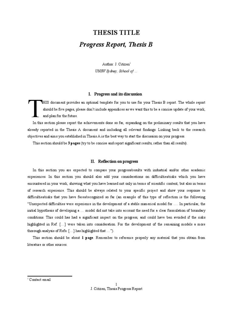 Thesis B Progress Report Template | PDF | Risk | Thesis