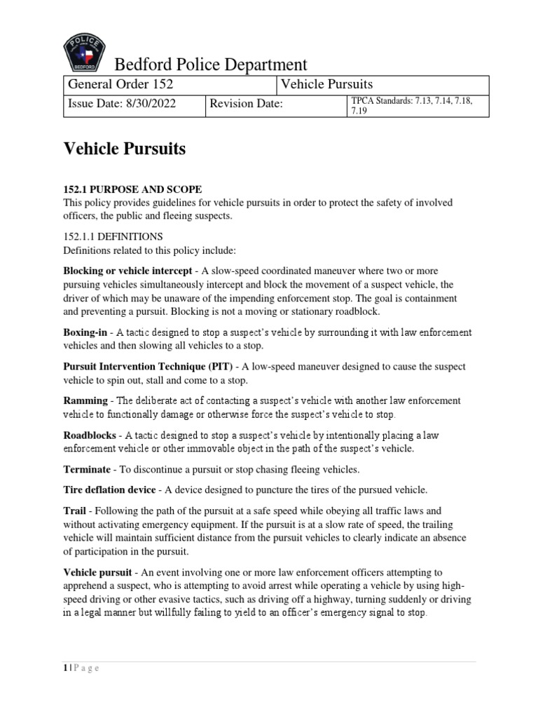 Bedford PD Pursuit Policy | PDF | Business | Social Science