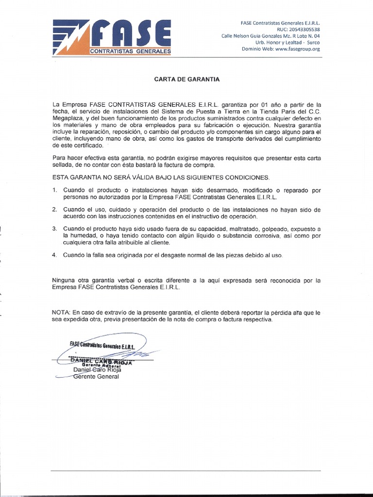 Carta de Garantía | PDF