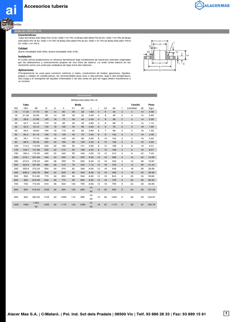 Catálogo de Bridas DIN-2633 PN-16 | PDF | Materiales | Procesos ...