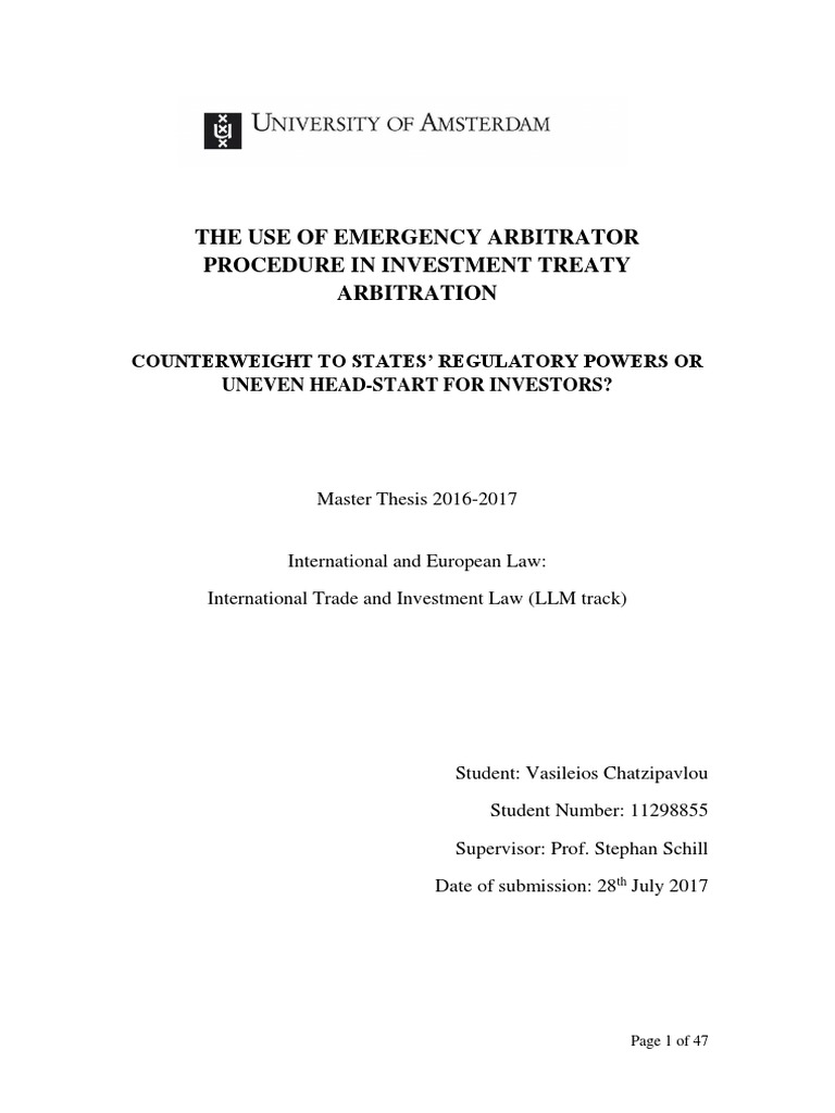 Chatzipavlou - Use of Emergency Arbitrator Procedure in Inv Arb (2017 ...