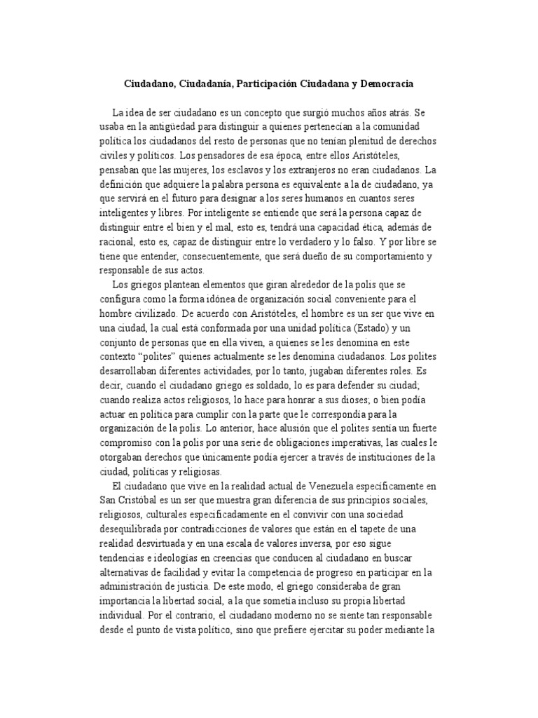 Ensayo Ciudadano, Ciudadania, Participación Ciudadana y Democracia | PDF
