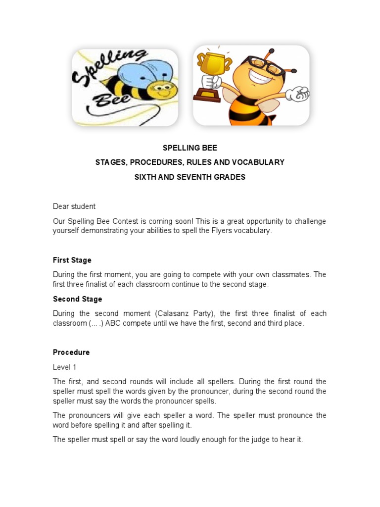 Spelling Bee Vocabulary | PDF | Spelling | Orthography