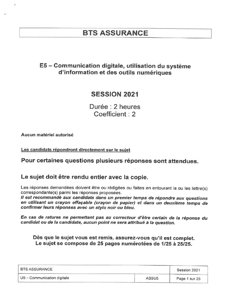 E5 Sujet BTS Assurances 2021 | PDF
