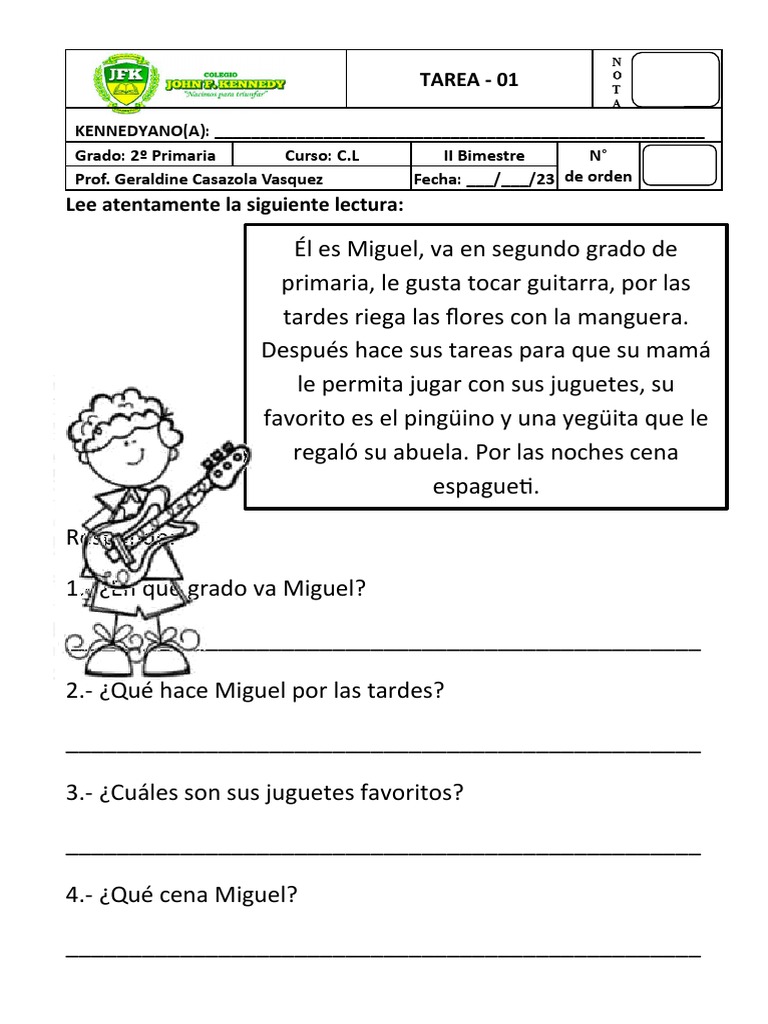 SEMANA 1 - 2DO COMPRENSIÓN LECTORA - TAREA | PDF