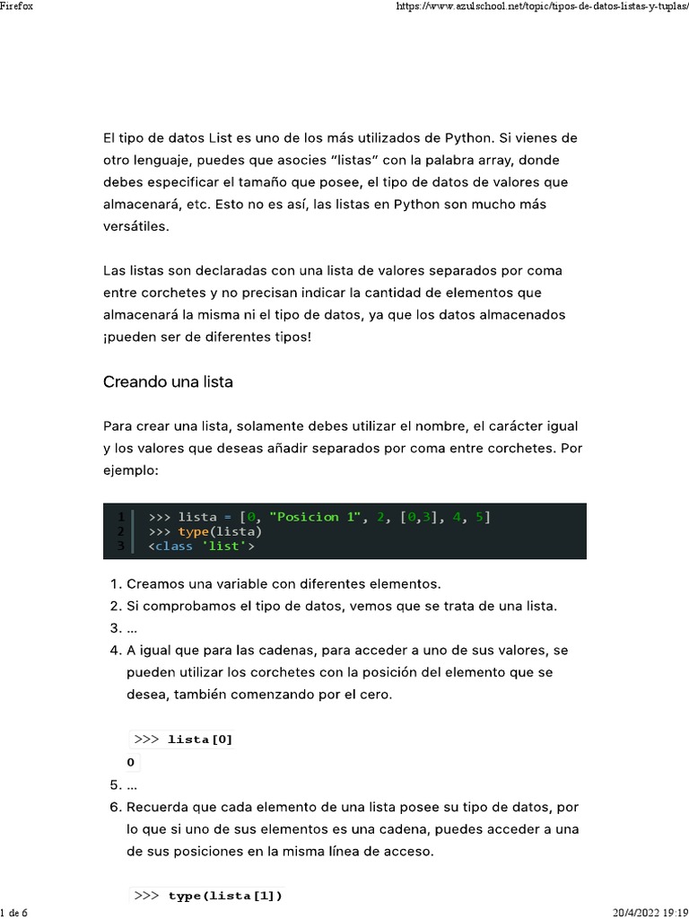 Tipos de Datos Listas y Tuplas | PDF Tipos de Datos Listas y Tuplas | PDF