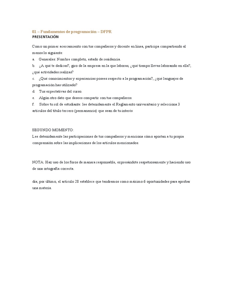 01 - Fundamentos de Programación - DFPR | PDF