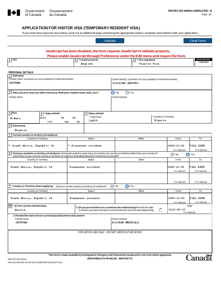Imm 5257 e | PDF | Travel Visa | Identity Document