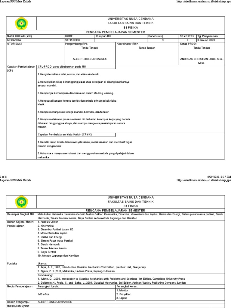 RPS Mekanika Tim DNG Pak Hadi | PDF