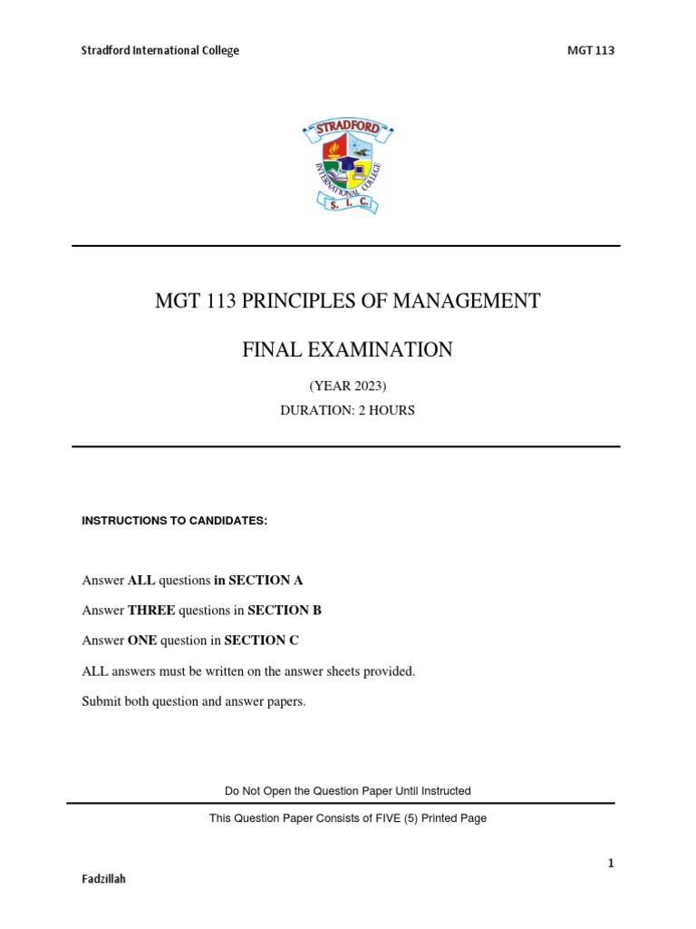 Principles of Management, Questions (Jan, 2023) - 230427 - 171519 | PDF ...