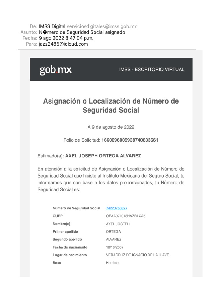 N Mero de Seguridad Social Asignado | PDF