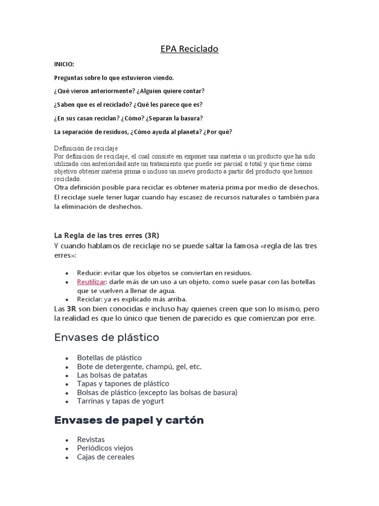 Definición y Prácticas de Reciclaje EPA | PDF | Reciclaje | Residuos