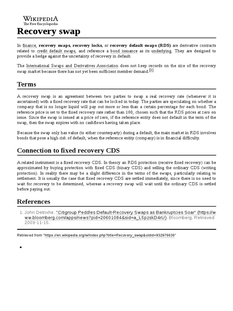 Recovery Swap | PDF