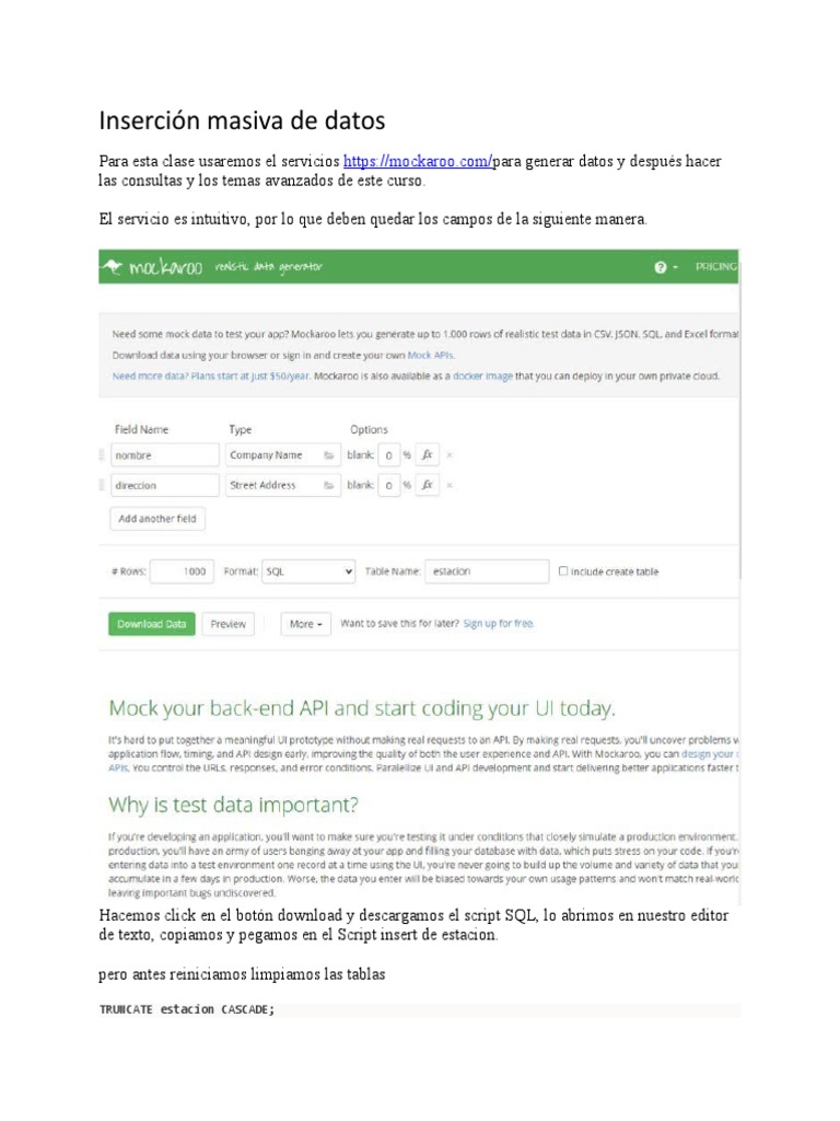 Inserción Masiva de Datos Postgres | PDF
