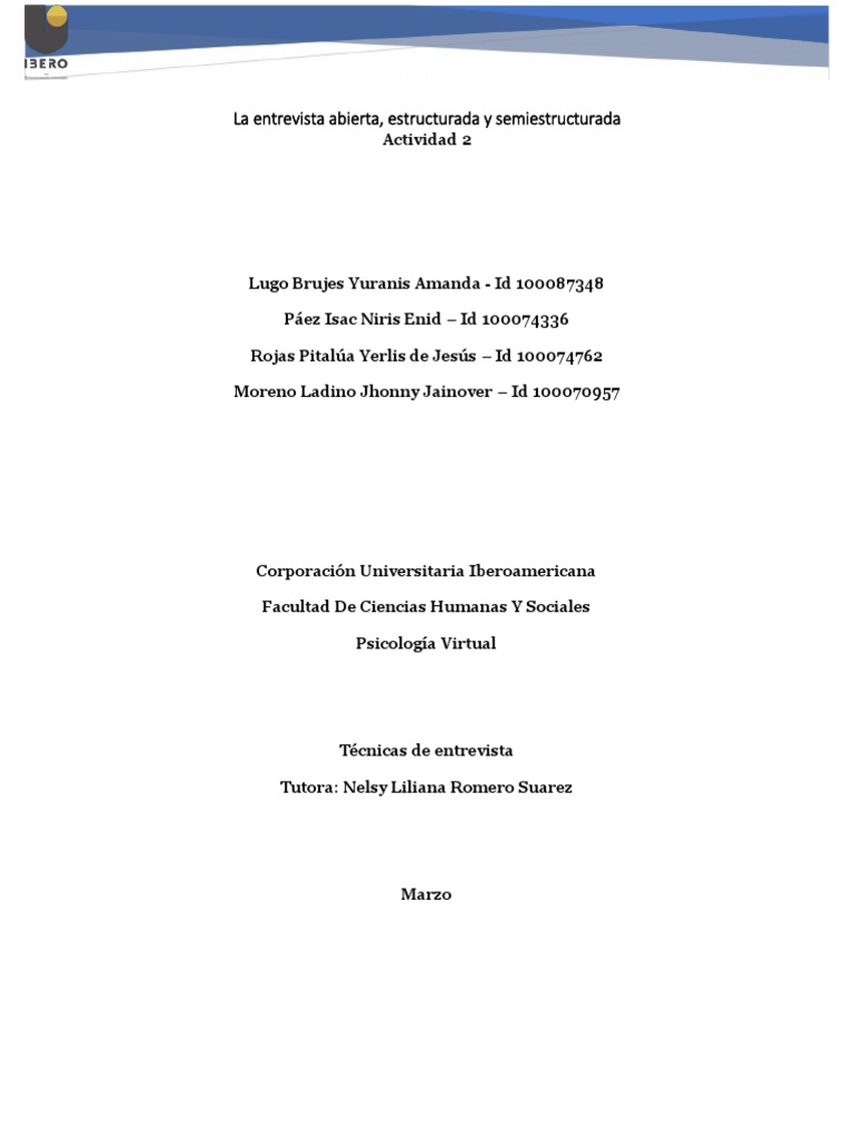 Actividad 2 - La Entrevista Abierta, Estructurada y Semiestructurada | PDF | Sicología | Información