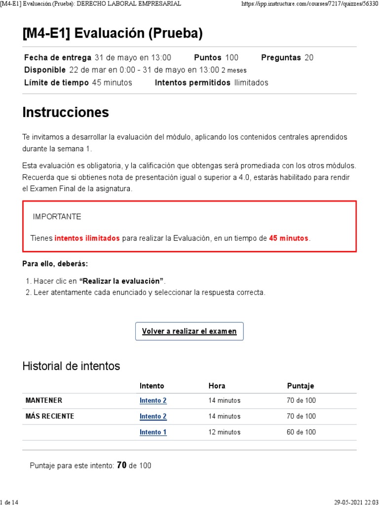 _M4_E1__Evaluaci__n__Prueba__DERECHO_LABORAL_EMPRESARIAL_70.pdf | PDF | Derecho laboral | Justicia