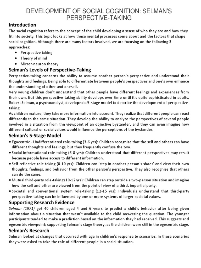 Selman's Perspective-Taking Development | PDF | Thought | Cognition