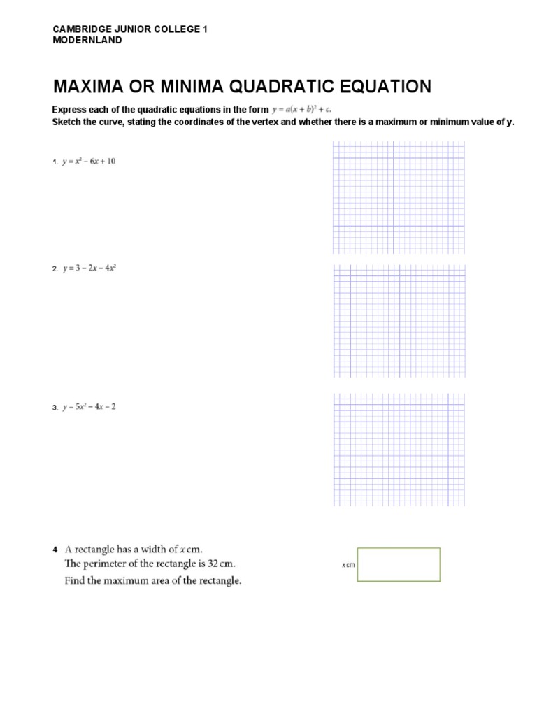 Maxima or Minima Quadratic Equation | PDF
