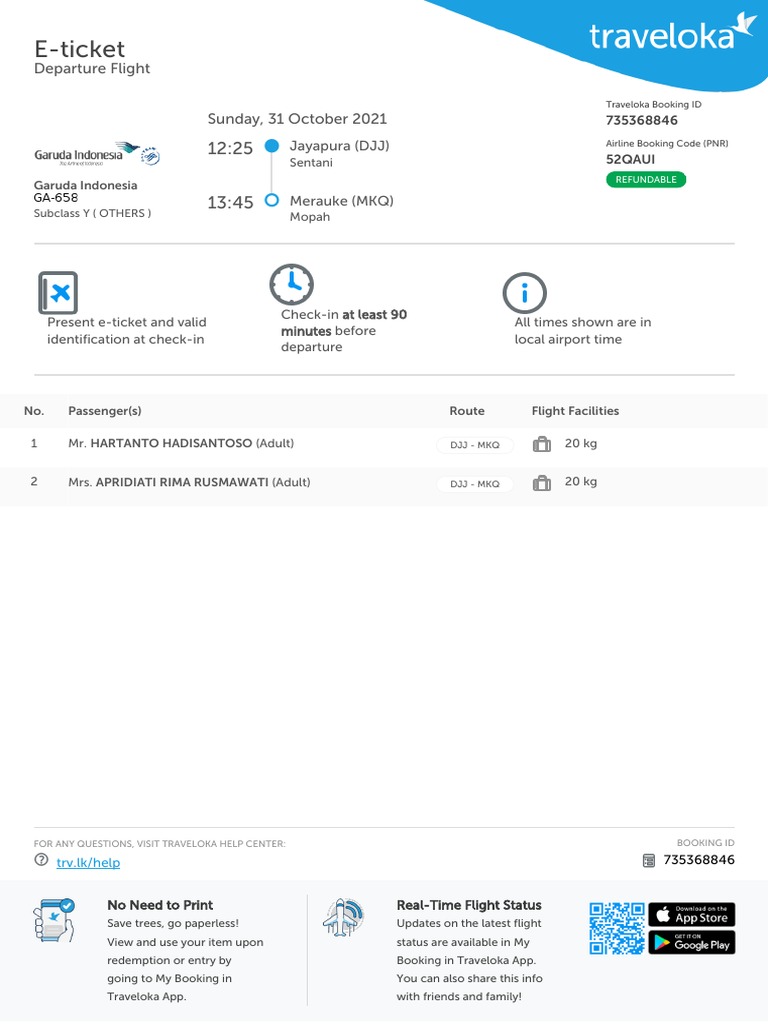 Mr. Hartanto Hadisantoso-DJJ-52QAUI-MKQ-FLIGHT - ORIGINATING | PDF | Transport
