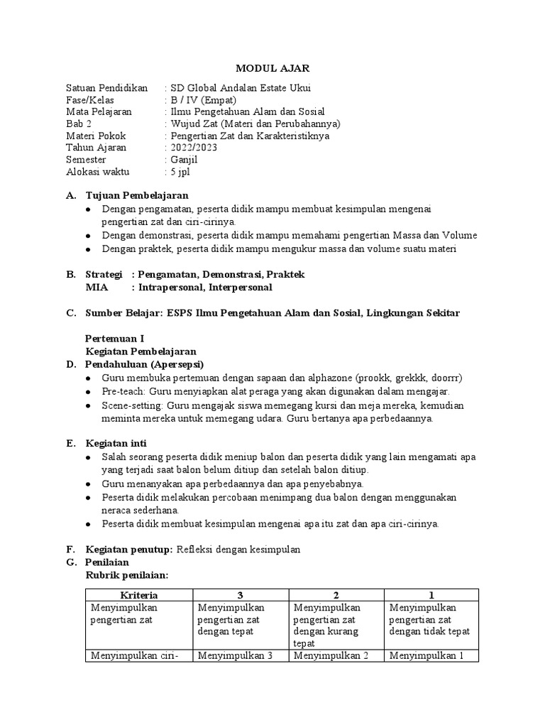 Modul Ajar Bab 2 Pengertian Zat Dan Karakteristiknya | PDF | Karier & Perkembangan | Kajian ...