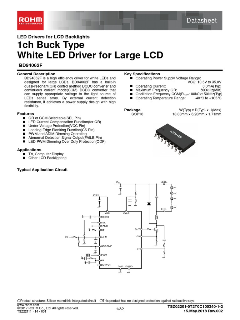 BD94062F LED Driver Pin Details | PDF | Printed Circuit Board | Mosfet