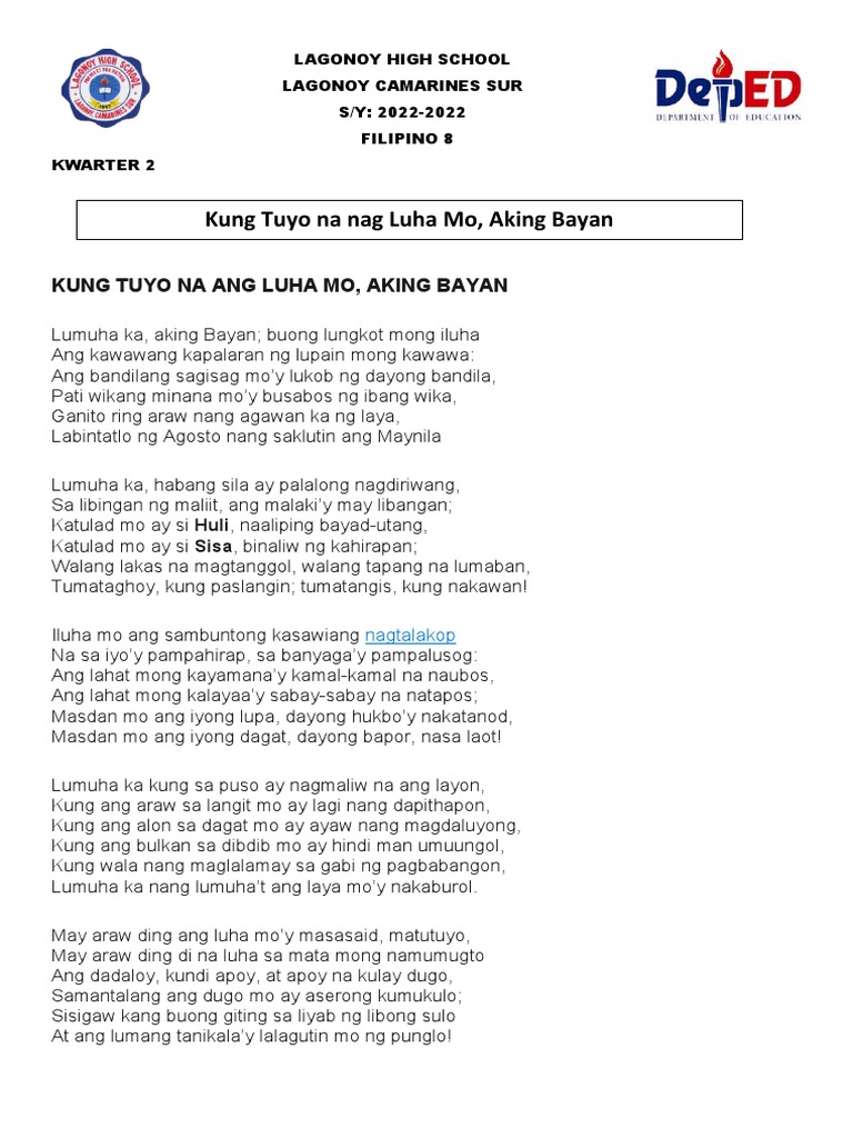 Filipino 8 Activity 1 | PDF