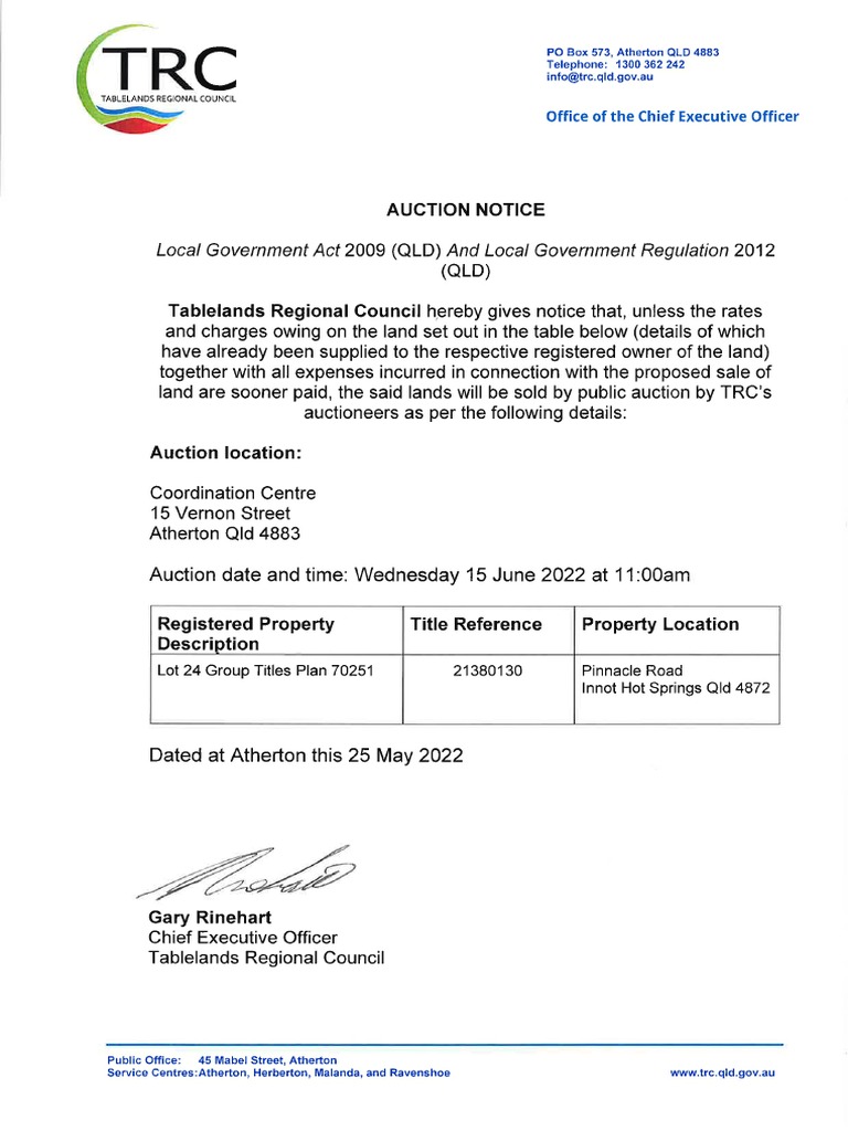 Auction-Notice-—-Pinnacle-Road-Innot-Hot-Springs | PDF