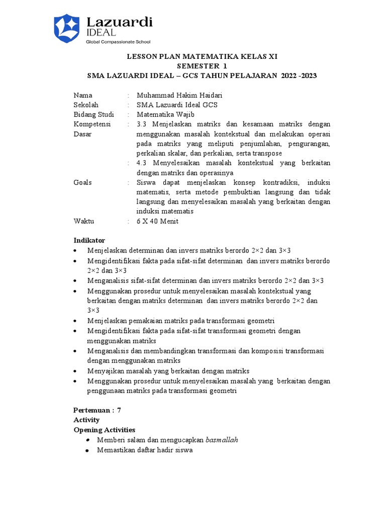 Matriks & Transformasi Geometri Kelas XI | PDF | Metode & Bahan Ajar