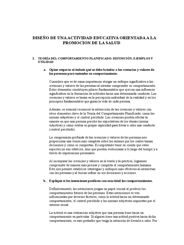 Diseño de Una Actividad Educativa Orientada A La | PDF | Comportamiento ...
