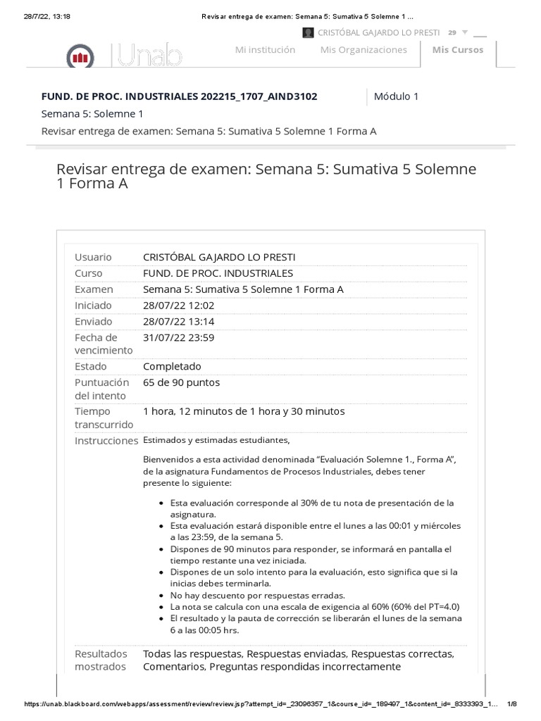Revisar Entrega de Examen - Semana 5 - Sumativa 5 Solemne 1 .. | PDF | Calor | Agua