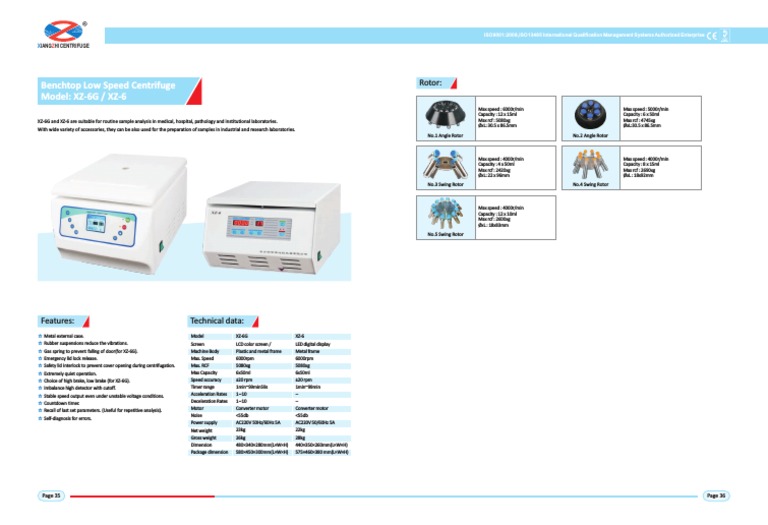 Benchtop Low Speed Centrifuge Model: XZ-6G / XZ-6: Rotor | PDF ...