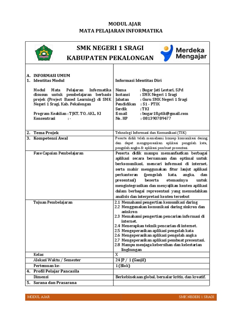 Modul Ajar Informatika 2.tik | PDF